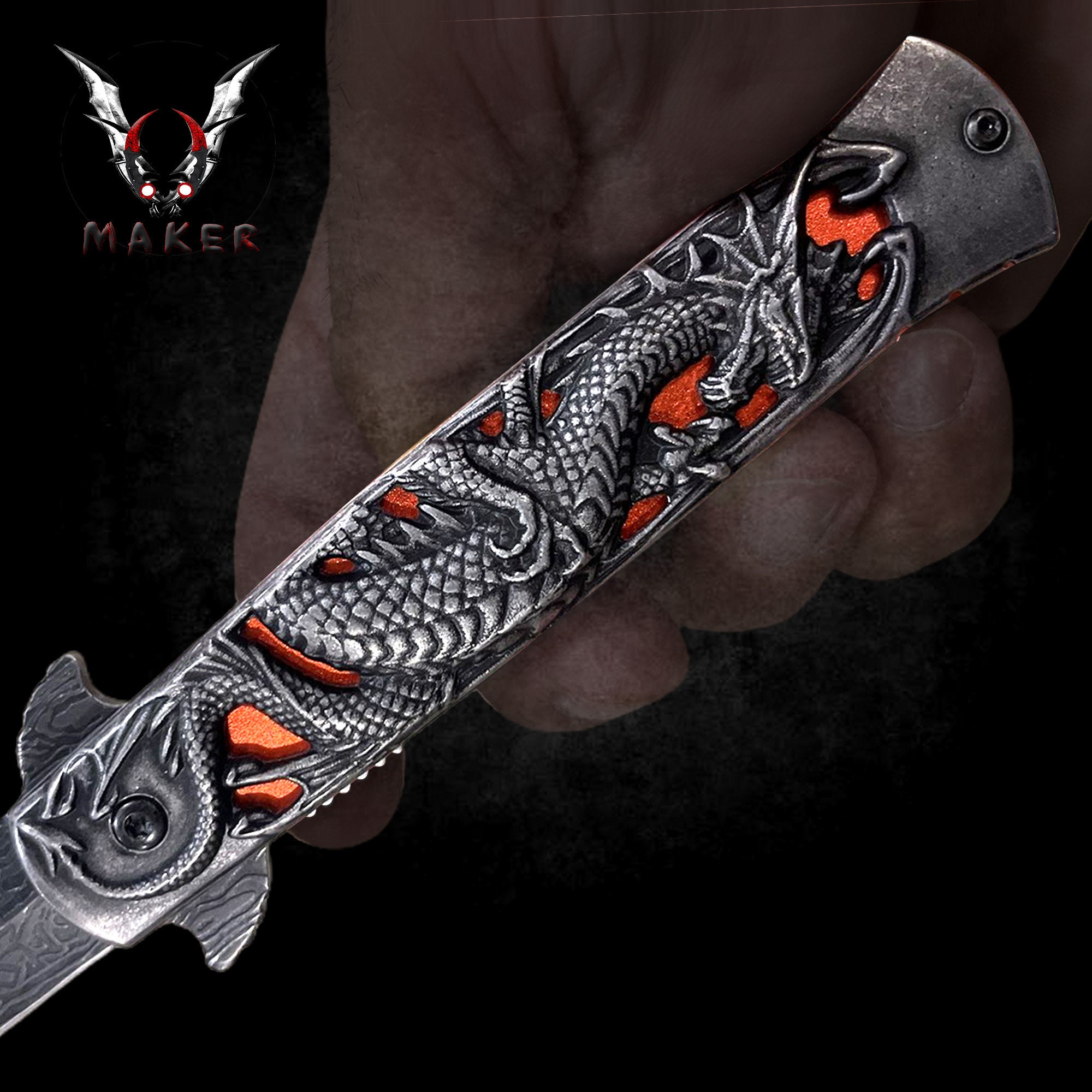 Embossed Sculpture Dragon Knife 8.5 Best Folding Knife - Etsy