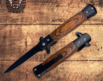 Wood REDNECK TOOTHPICK Stiletto Knife 13 Spring Assisted Knife for ...