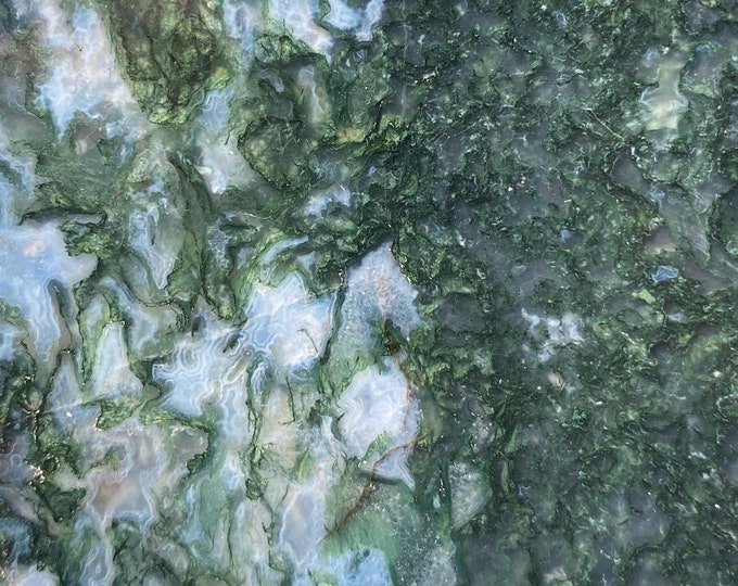 THICK Green Moss Agate Rough Slab Unpolished Lapidary Slice 291 Grams ...