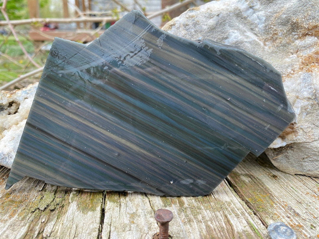 Velvet Peacock Obsidian Unpolished Lapidary Slab Rough Slice 168 Grams ...
