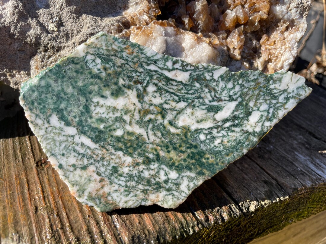 Green Tree Moss Agate Rough Slab Unpolished Lapidary Slice 115 Grams ...