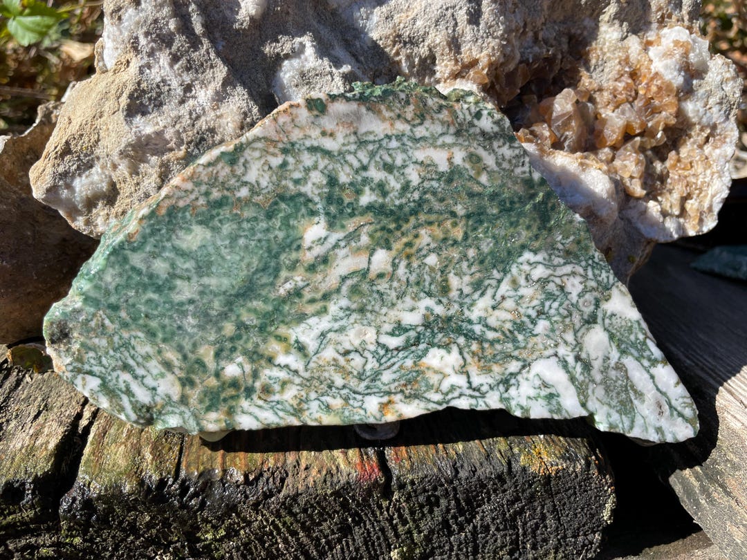 Green Tree Moss Agate Rough Slab Unpolished Lapidary Slice 200 Grams ...