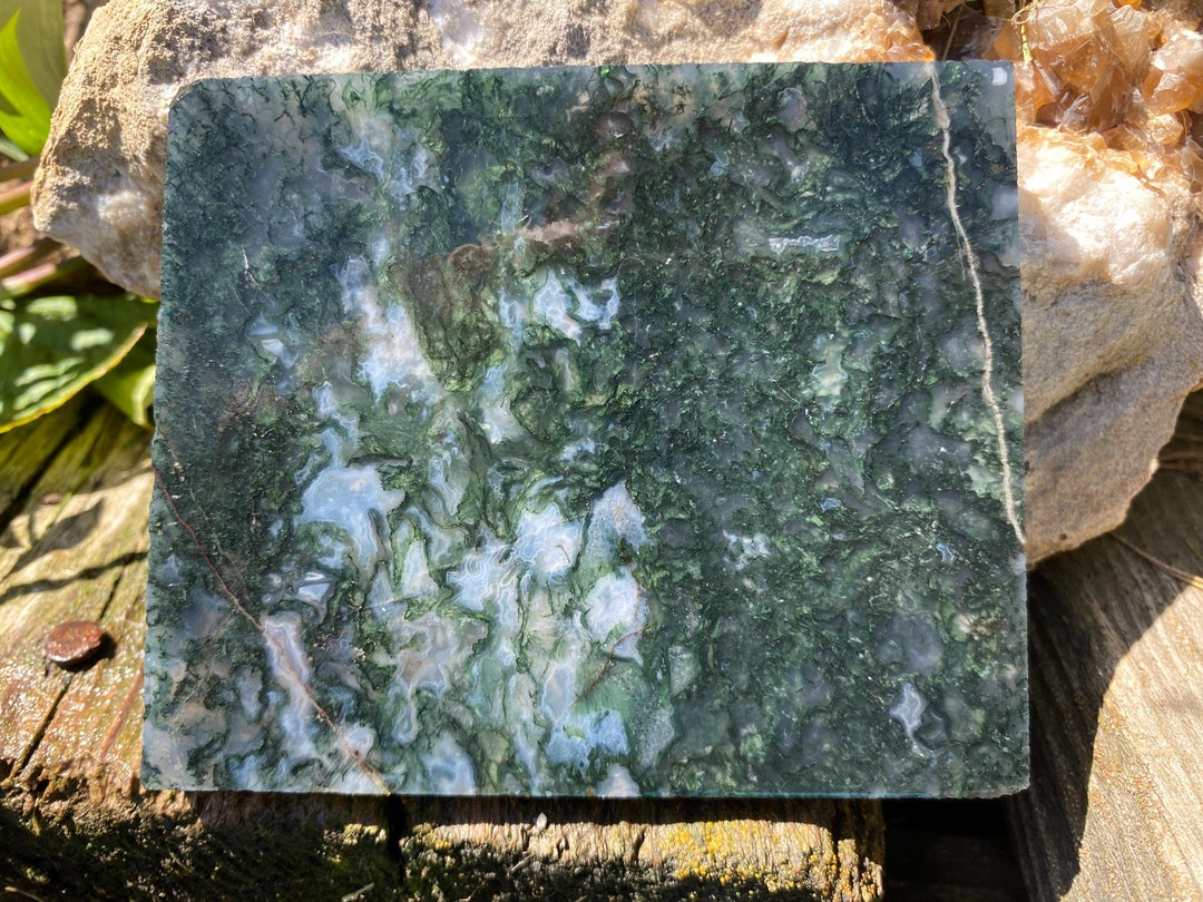 Maury Mountain Moss Agate GREEN Rough Slab Unpolished Lapidary Slice ...