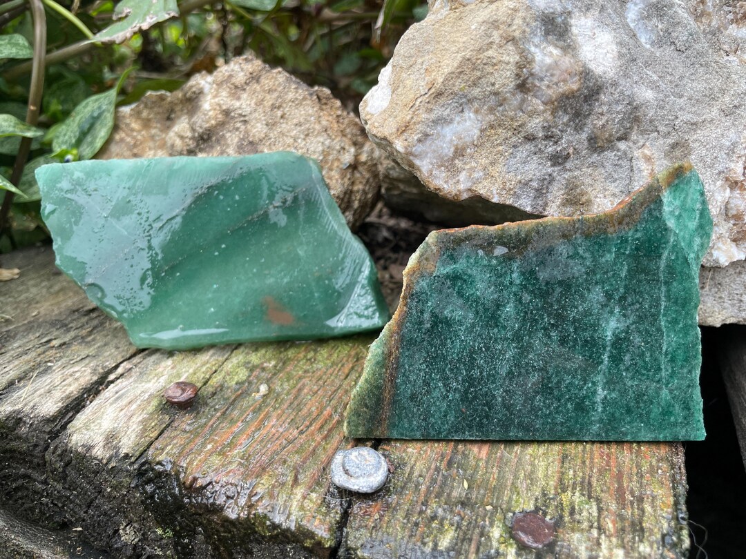 TWO-FER! Emerald Green Quartz Rough Lapidary Slab Rough Slice 144 Grams ...