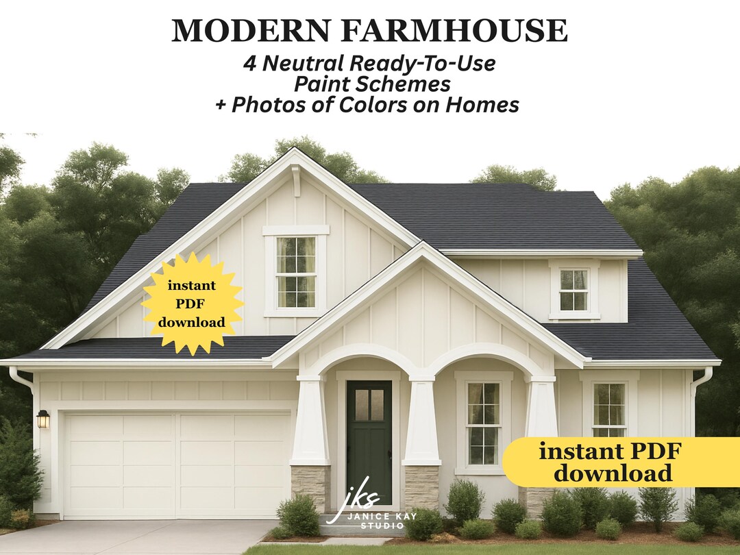 Modern Farmhouse Exterior Paint Palette: 4 Neutral Color Schemes (PDF ...