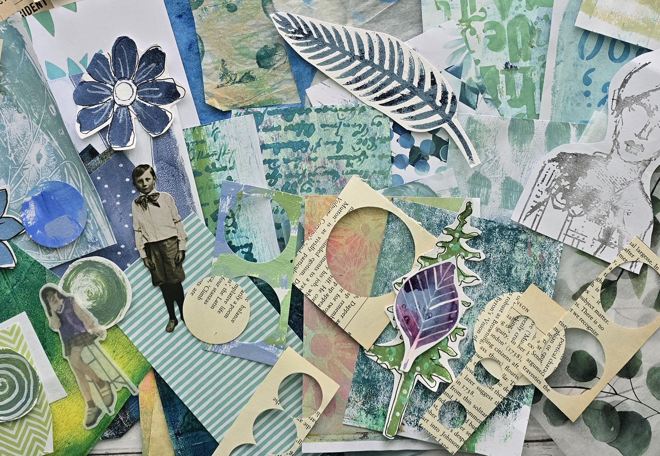 Creative Collage Papers and Embellishment Kit in Cool Colours - Etsy