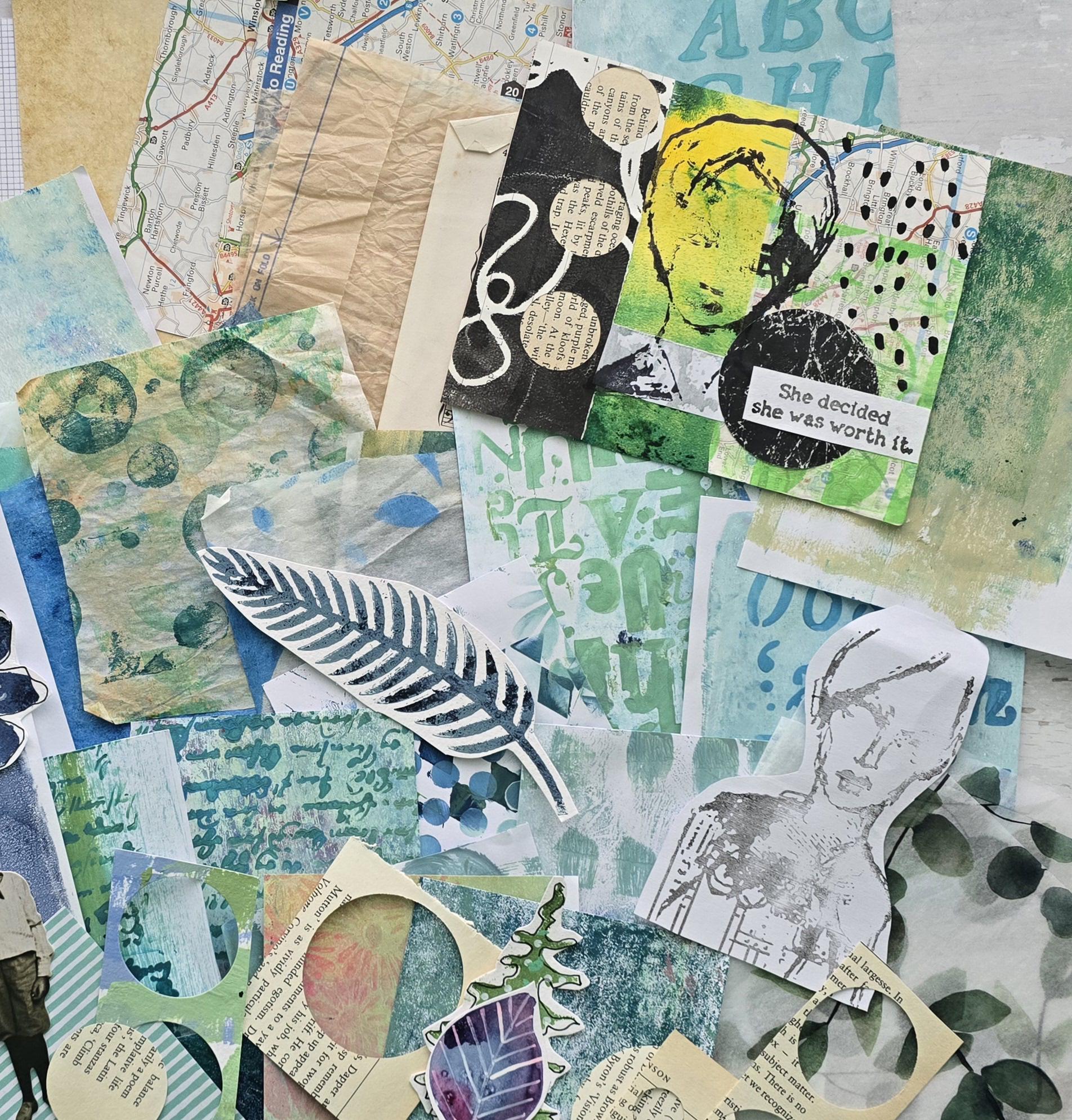 Creative Collage Papers and Embellishment Kit in Cool Colours - Etsy