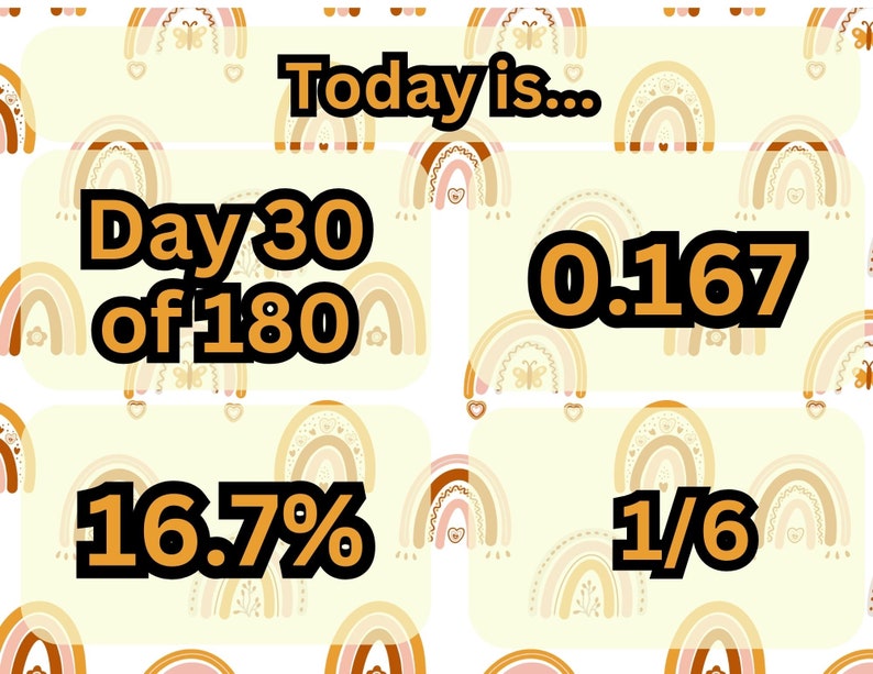 Boho Rainbow Theme School Year Countdown Printable 180 Days Fraction ...