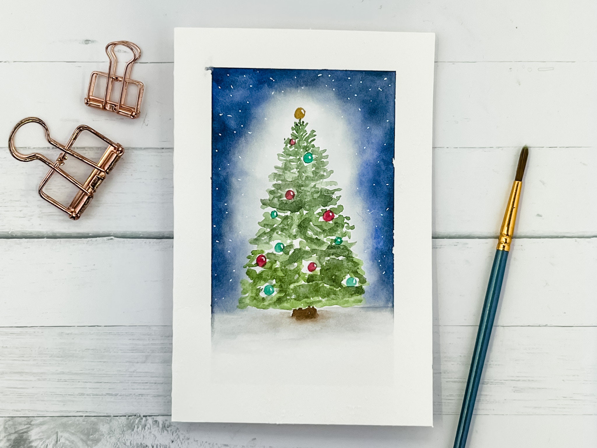 Hand Painted Christmas Cards || Set of Four Watercolor Christmas Tree ...