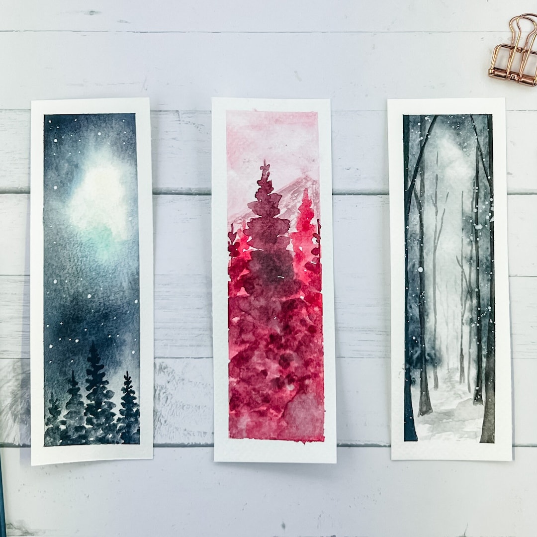 Watercolor Forest Bookmark Watercolor Winter Bookmark Original ...