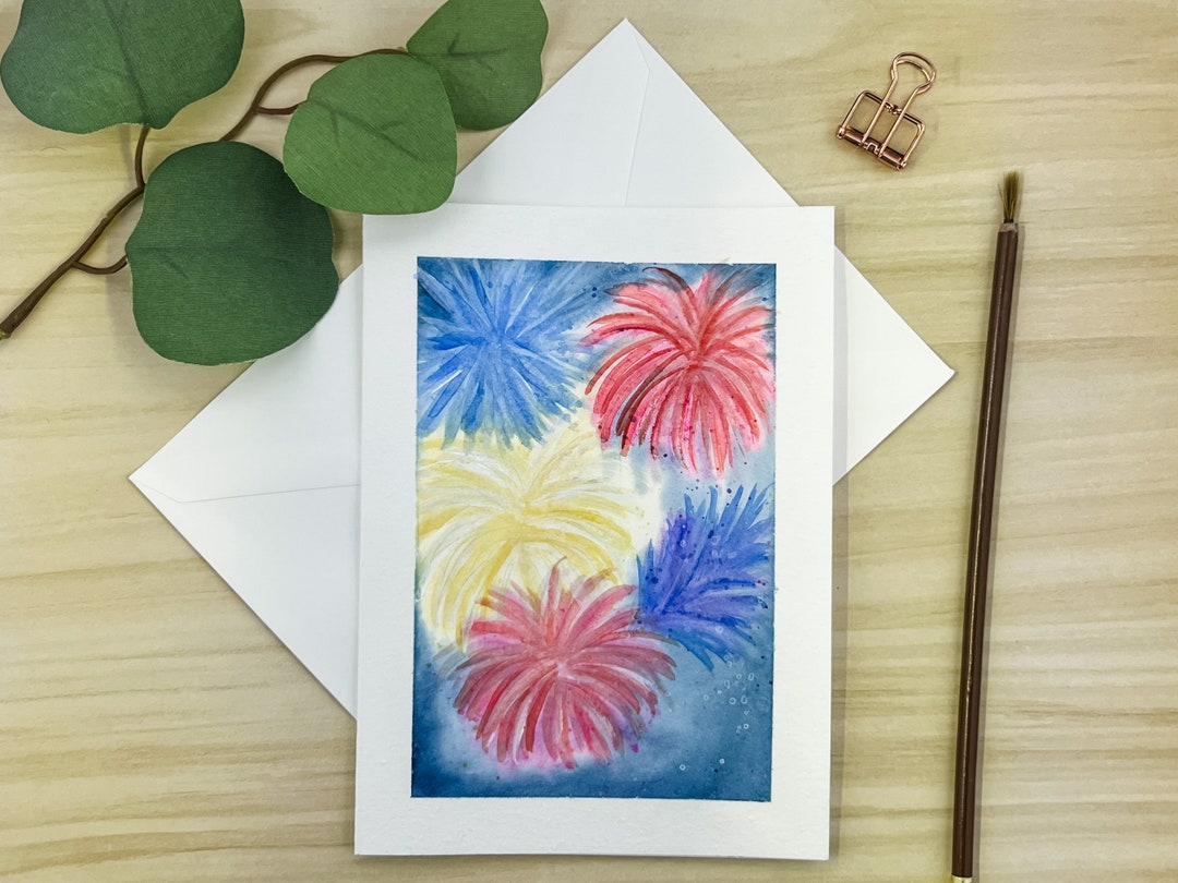 Hand Painted Fourth of July Cards Set of Four Watercolor Fireworks ...