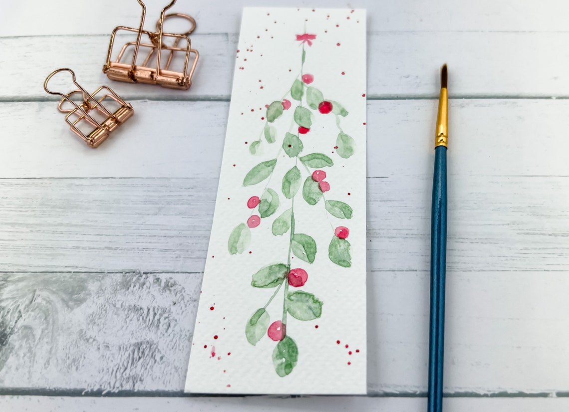 Watercolor Christmas Bookmark Watercolor Winter Bookmark - Etsy