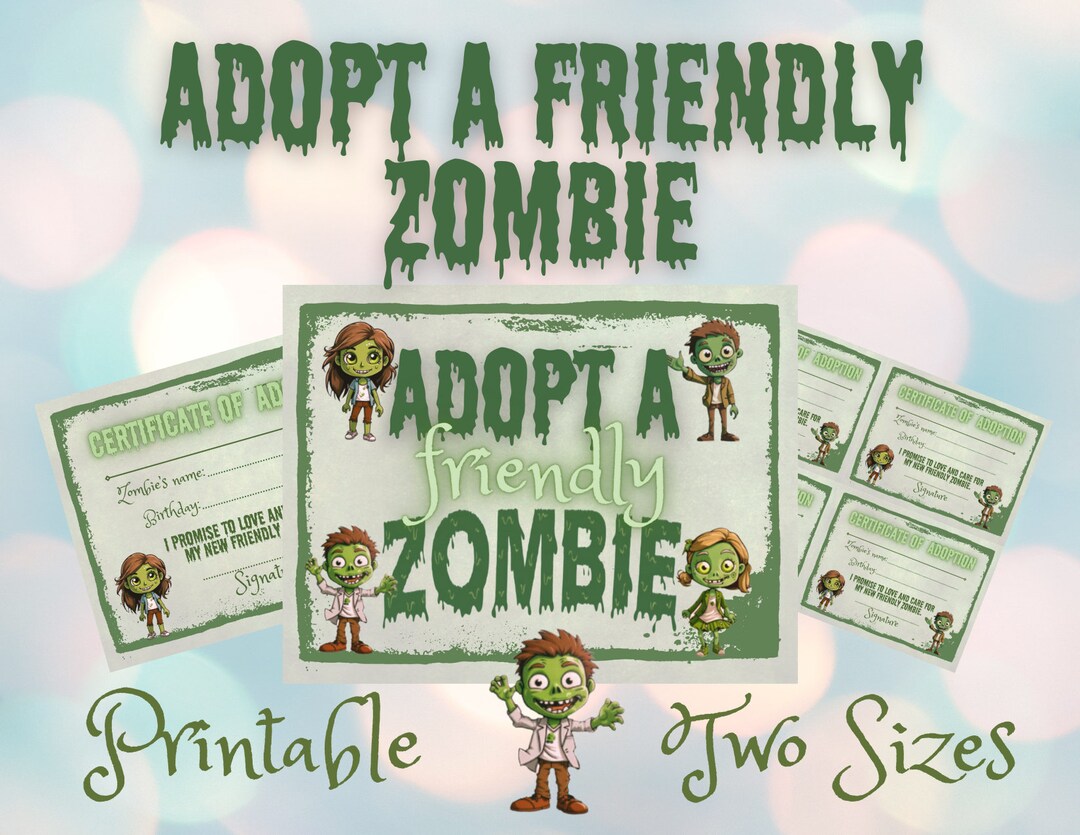 Adopt a Zombie Sign & Certificate: Halloween Party Favor (PDF) - Etsy