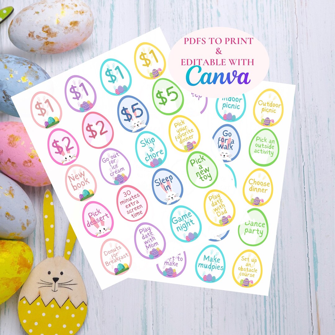 Easter Egg Hunt Tokens: Printable Coupons, Editable Prizes (digital ...
