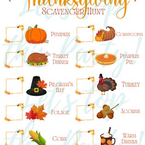 Thanksgiving Scavenger Hunt Printable Dinner Scavenger Fun Thanksgiving ...