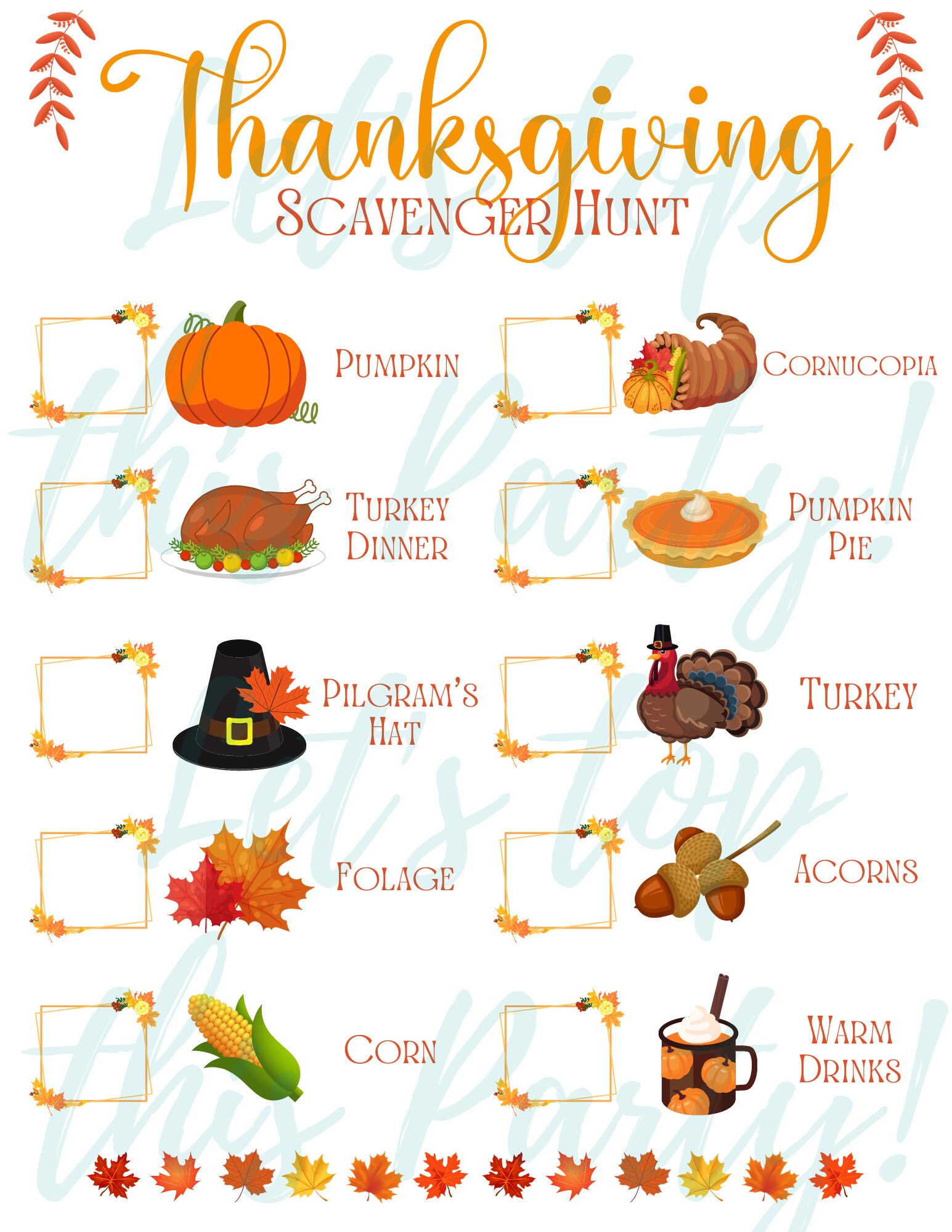 Thanksgiving Scavenger Hunt Printable Dinner Scavenger Fun Thanksgiving ...