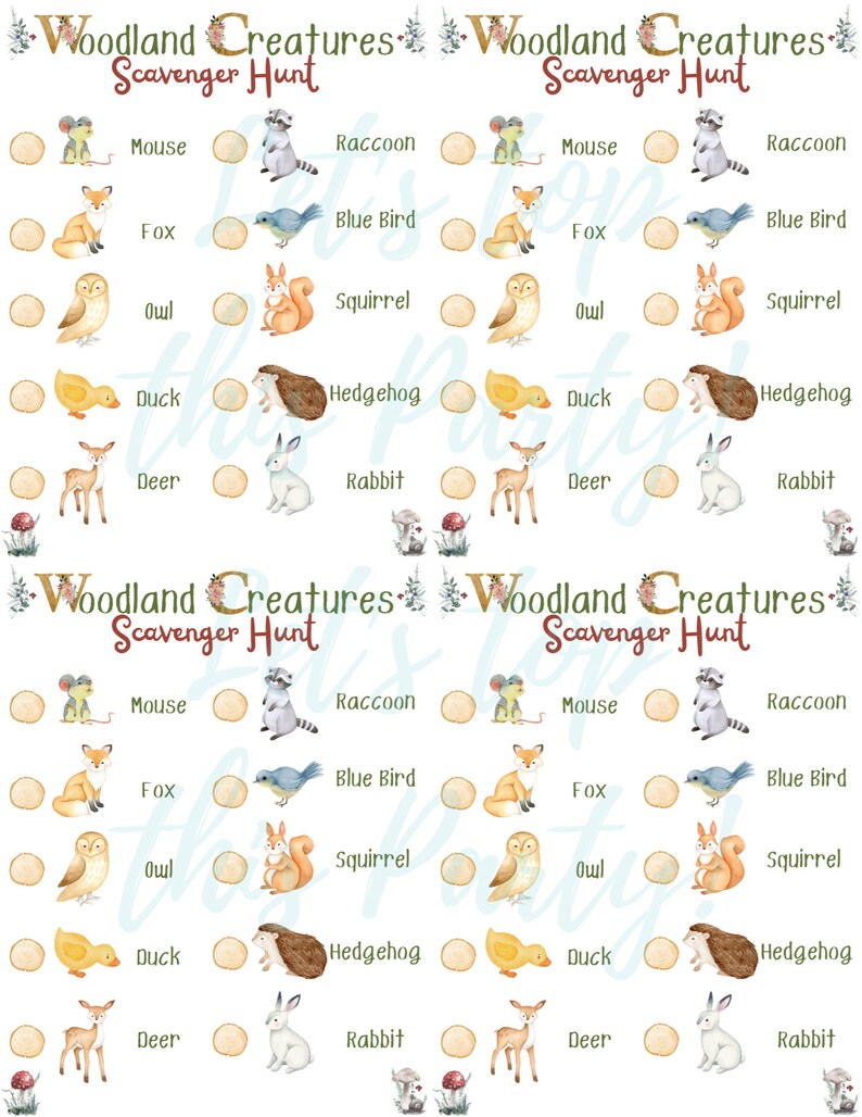 Woodland Scavenger Hunt: Forest Animals Party Game (PDF) - Etsy
