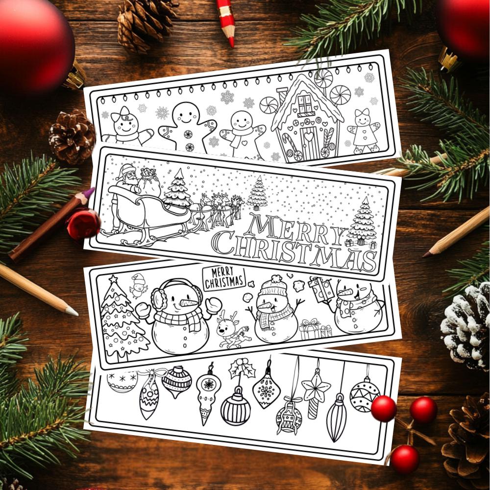 Christmas Coloring Bookmarks: Santa, Snowman, Ornaments (PDF Printable ...