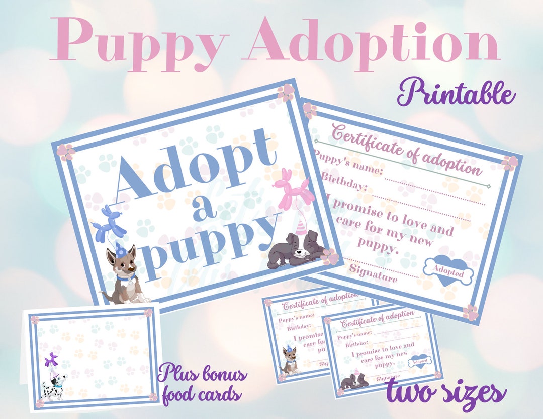 Adopt a Puppy Party Favor, Puppy Adoption Certificate, Puppy Birthday ...