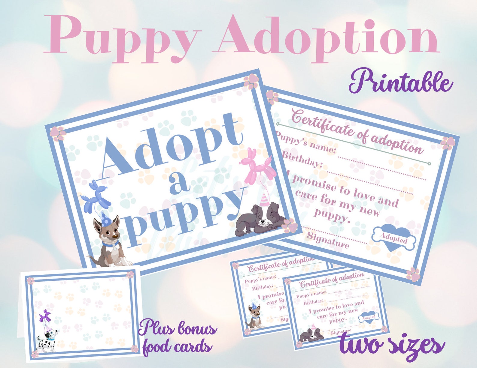 Adopt a Puppy Party Favor Puppy Adoption Certificate Puppy - Etsy