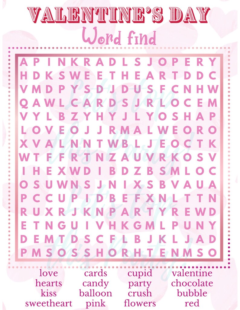 Valentine's Day Word Find, Valentine's Day Seek and Find, Valentines ...