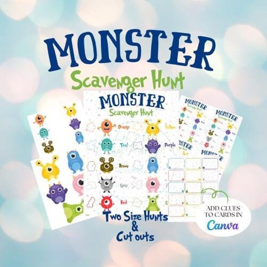 Monster Scavenger Hunt With Editable Hunt Cards Printable Monster Game ...