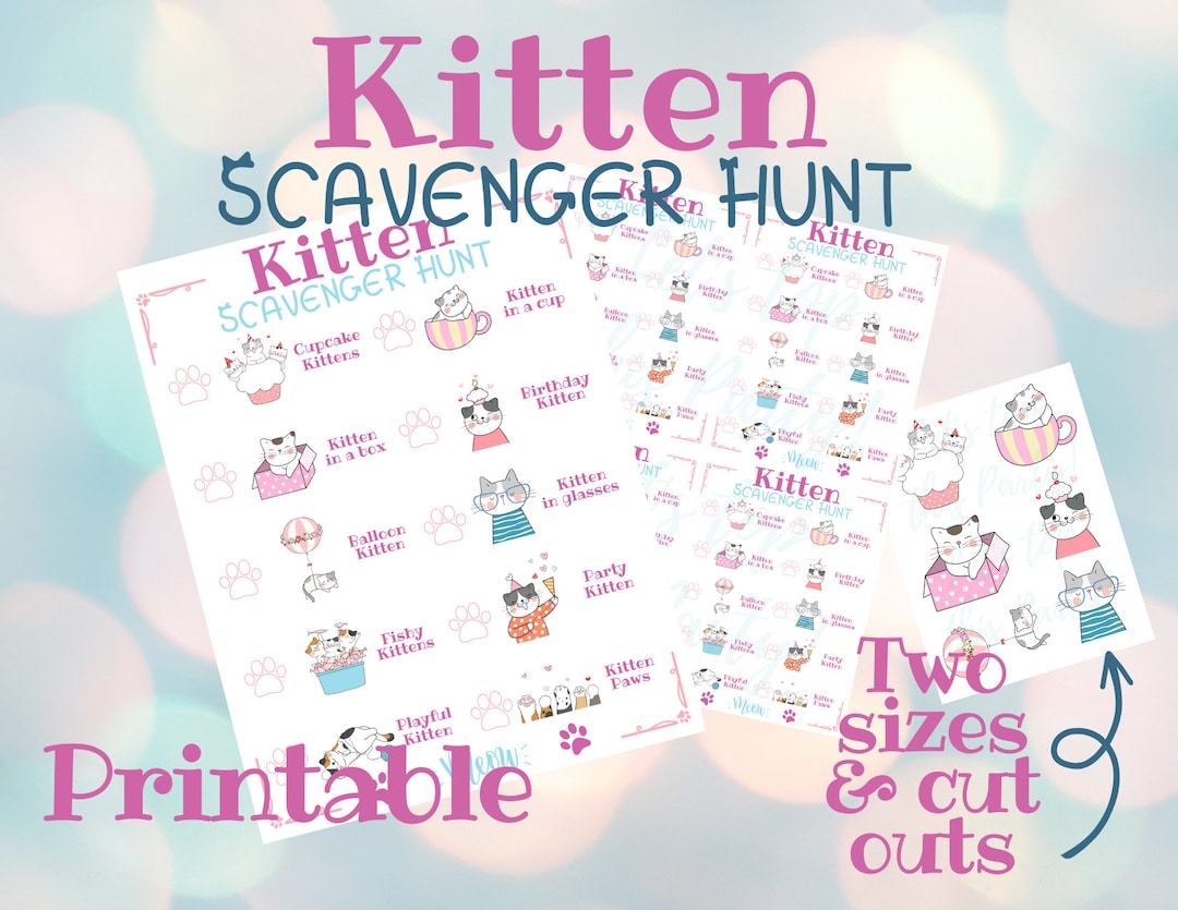 Kitten Scavenger Hunt, Printable Scavenger Hunt Kitten Printable Kitten ...