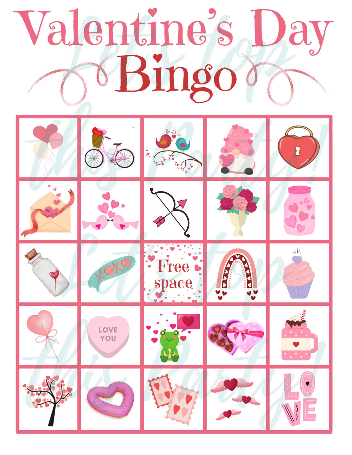 Valentine Bingo Printable Valentine Bingo Valentine's - Etsy