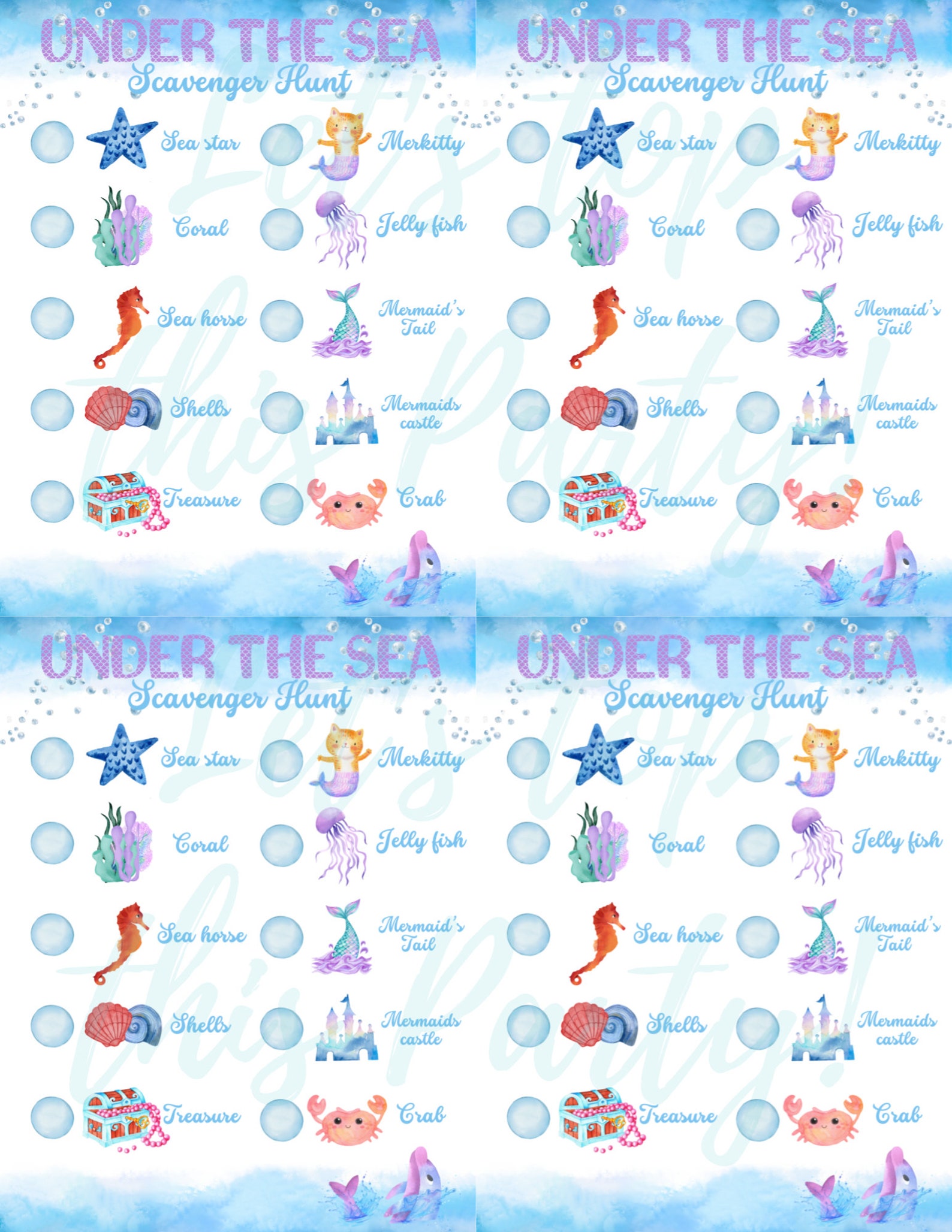 Under the Sea Scavenger Hunt Mermaid Scavenger Hunt Ocean - Etsy