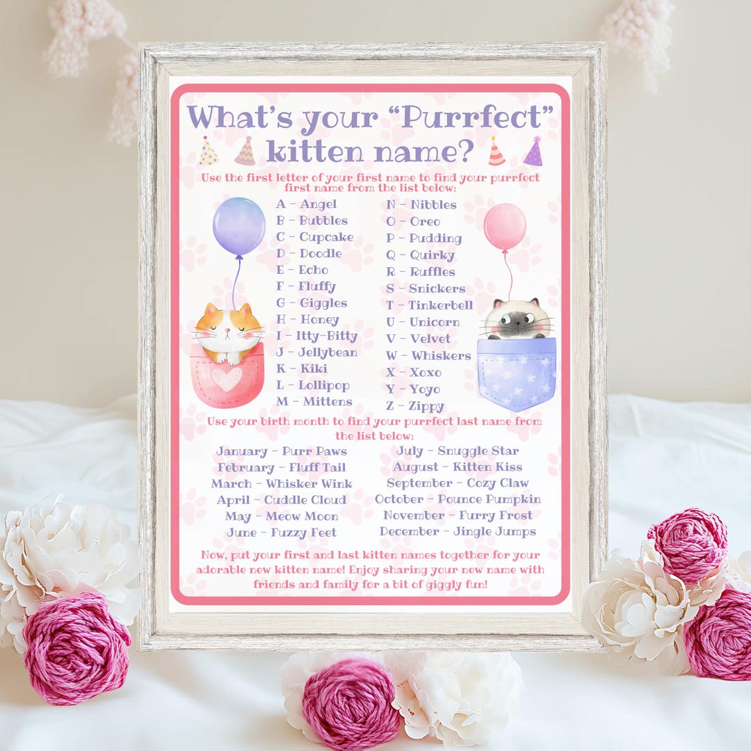 Kitten Name Generator: Printable Party Game, Editable Name Tags (canva ...