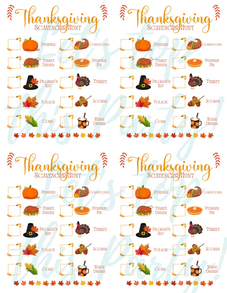 Thanksgiving Scavenger Hunt Printable Dinner Scavenger Fun Thanksgiving ...
