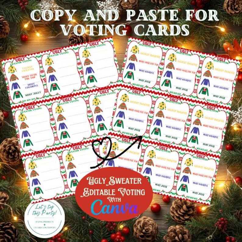 Editable Ugly Sweater Contest Kit - Christmas Party Voting Printable ...