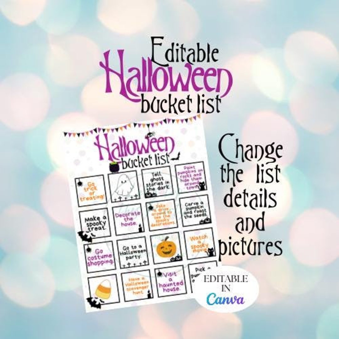 Editable Halloween Bucket List Fall Bucket List Activities Themed ...