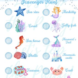 Under the Sea Scavenger Hunt Mermaid Scavenger Hunt Ocean Scavenger ...