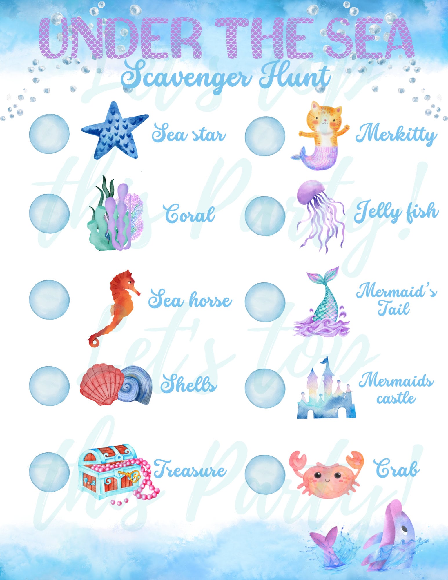 Under the Sea Scavenger Hunt Mermaid Scavenger Hunt Ocean - Etsy