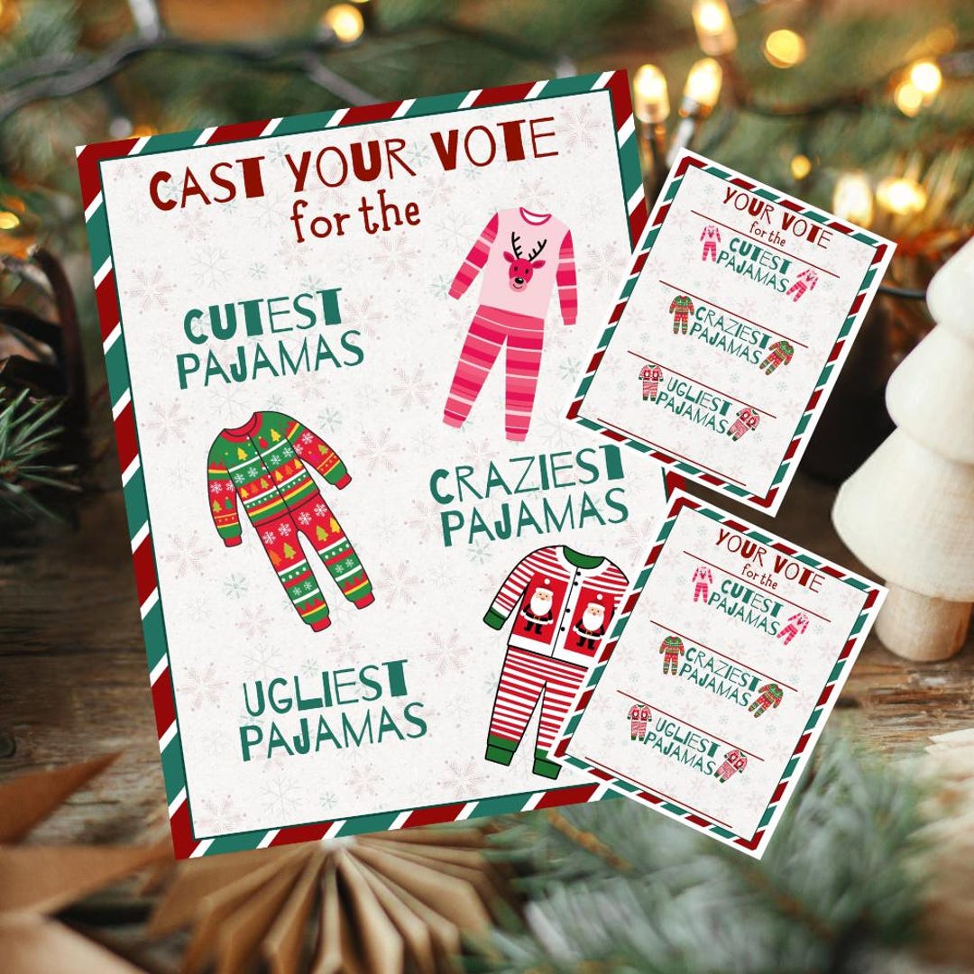 Christmas Ugly Pajama Party Printable Contest Awards and Voting Cards ...