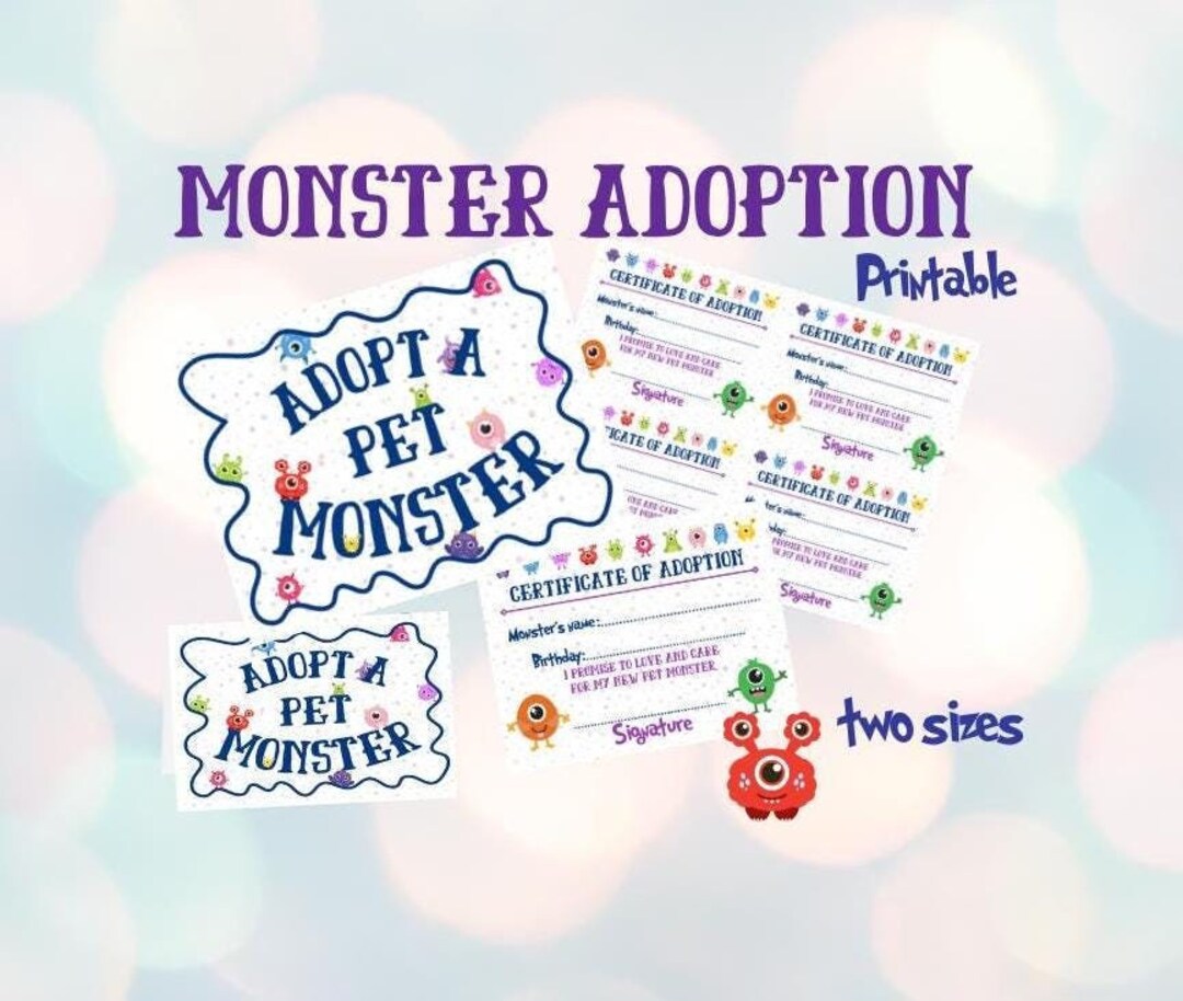 Monster Adoption Adopt a Monster Party Favor Monster Party Adoption ...