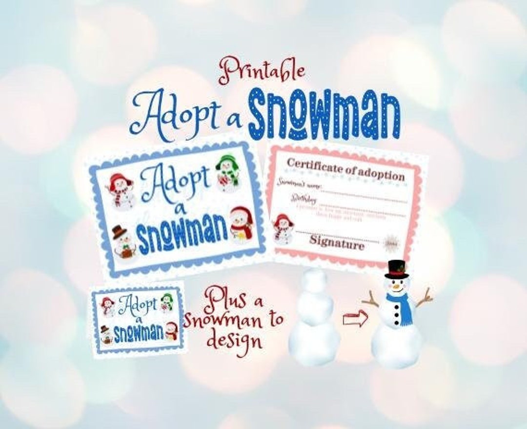 Adopt a Snowman Christmas Snowman Adoption Christmas Favor Snowman ...