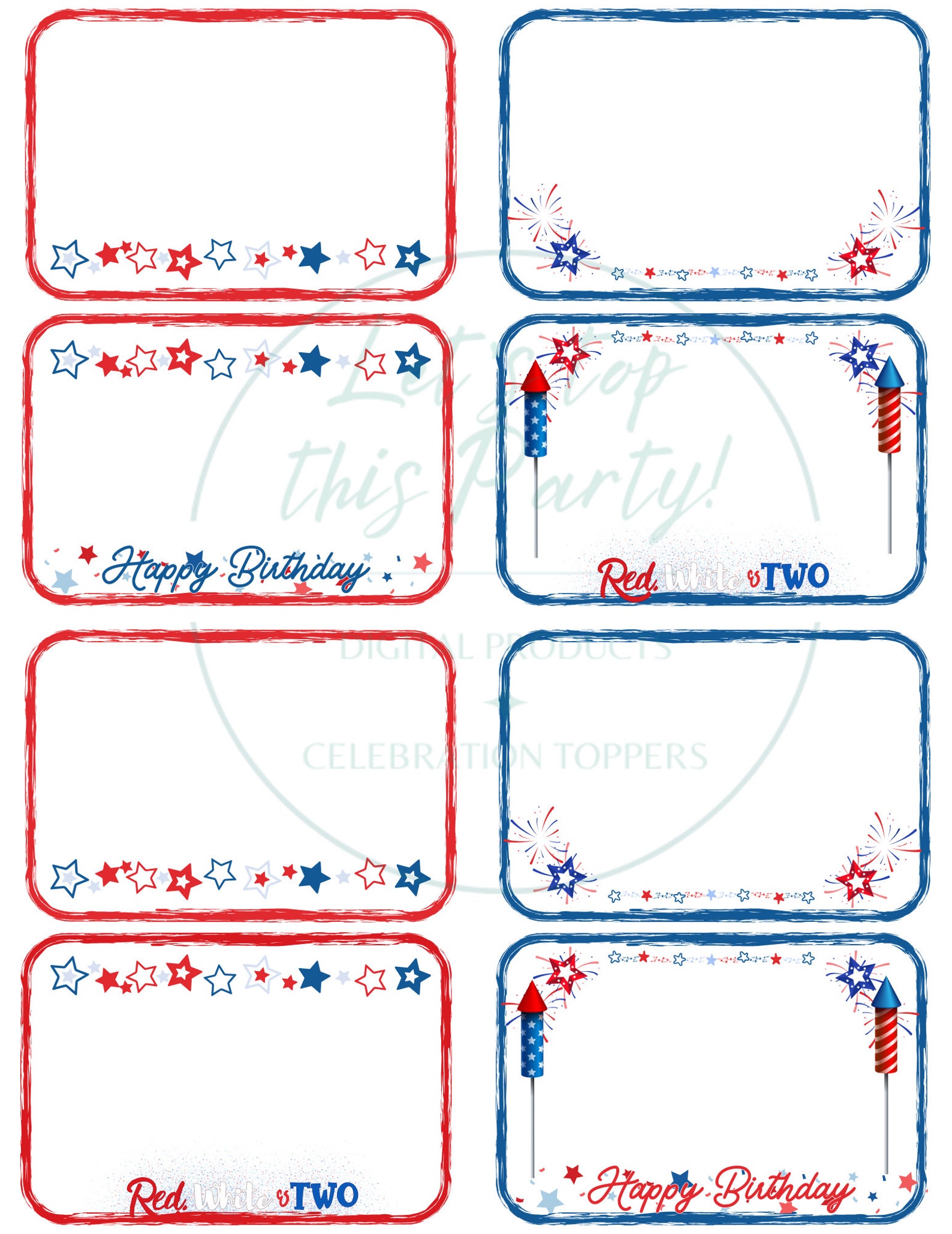 Red White and Two Birthday Bundle - Cupcake Toppers - Banner - Food ...