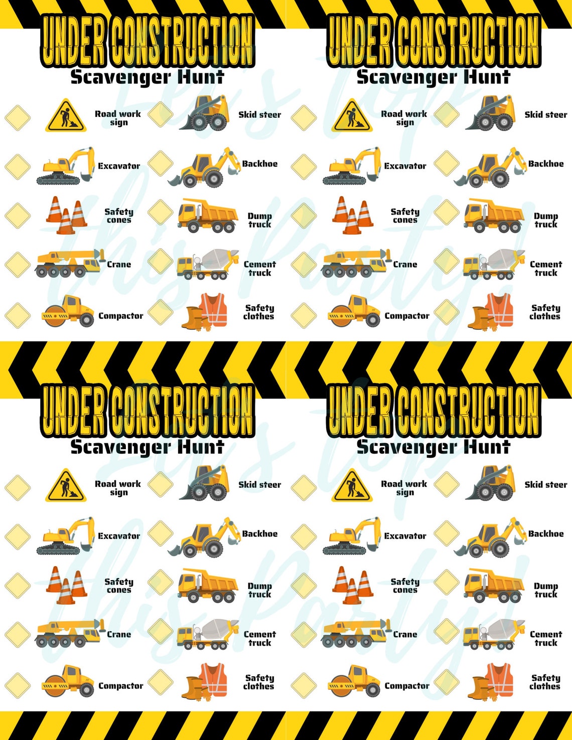 Under Construction Scavenger Hunt Construction Party Big - Etsy