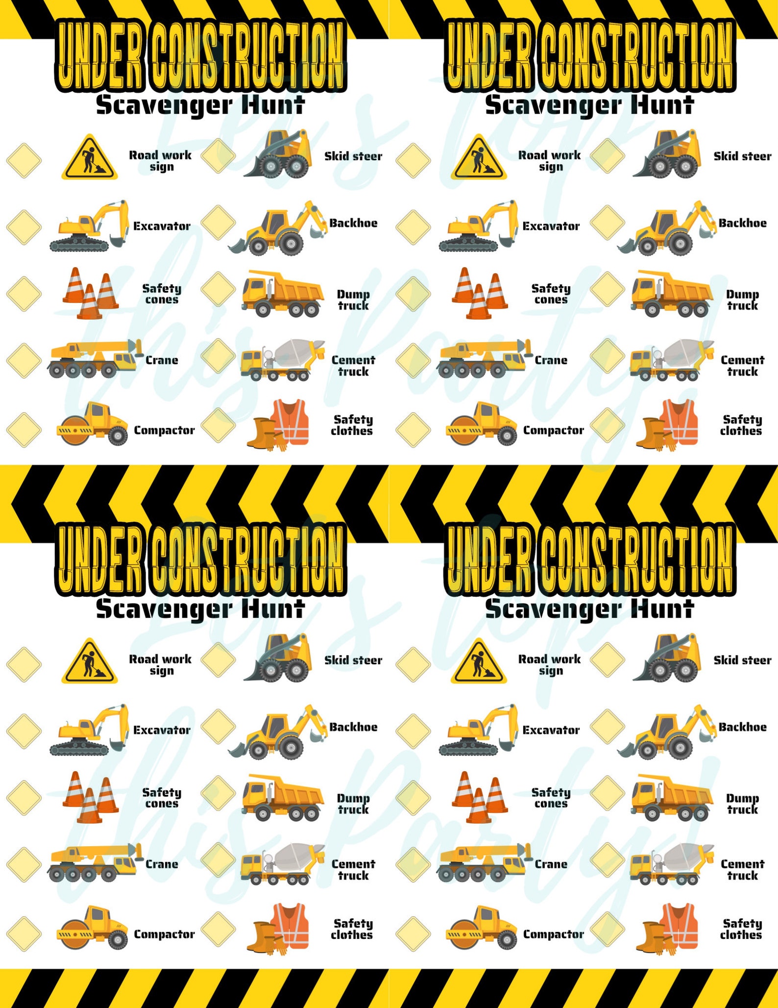 Under Construction Scavenger Hunt Construction Party Big - Etsy