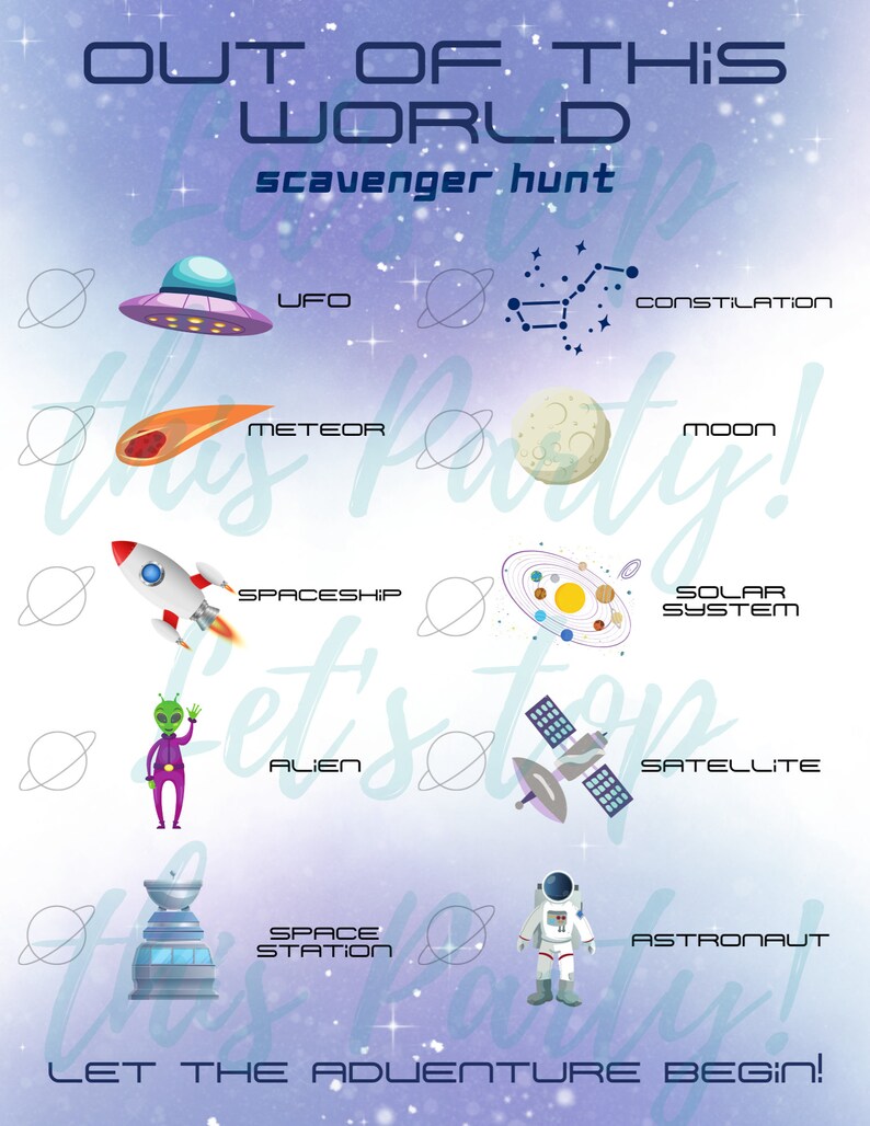 Out of This World Scavenger Hunt - Space Theme Party Game - Alien Theme ...