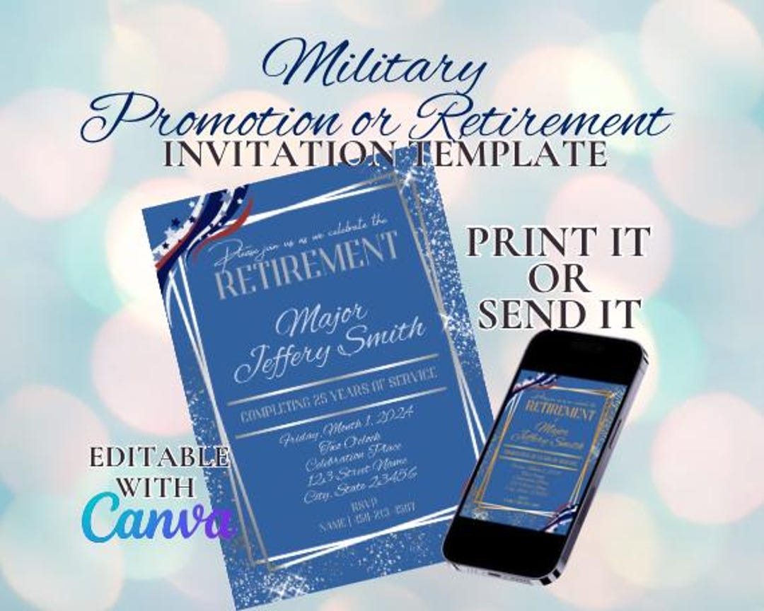 Military Retirement or Promotion Invitation Template Customizable ...