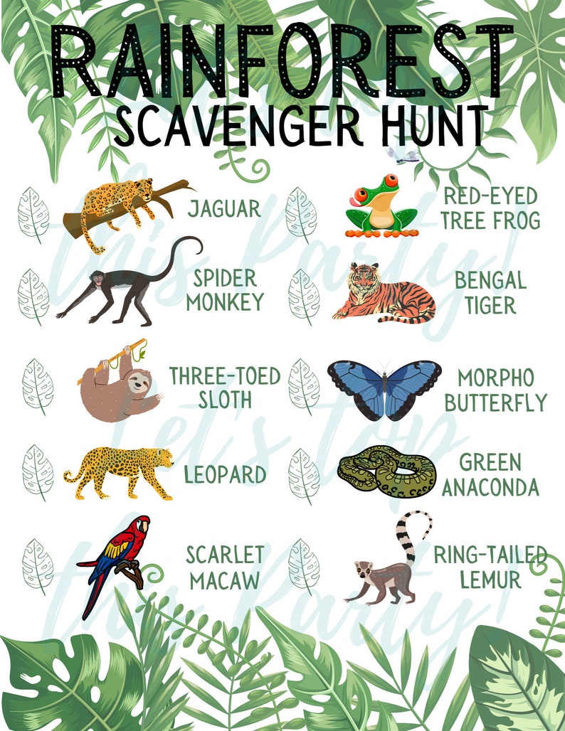 Rainforest Scavenger Hunt Printable Scavenger Hunt - Etsy UK