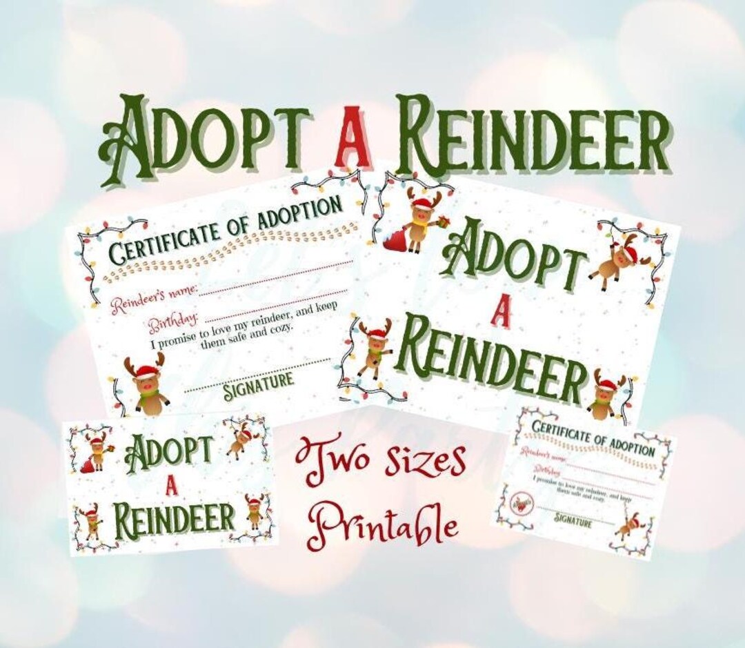 Adopt a Reindeer Christmas Favor Reindeer Adoption Reindeer Favor ...