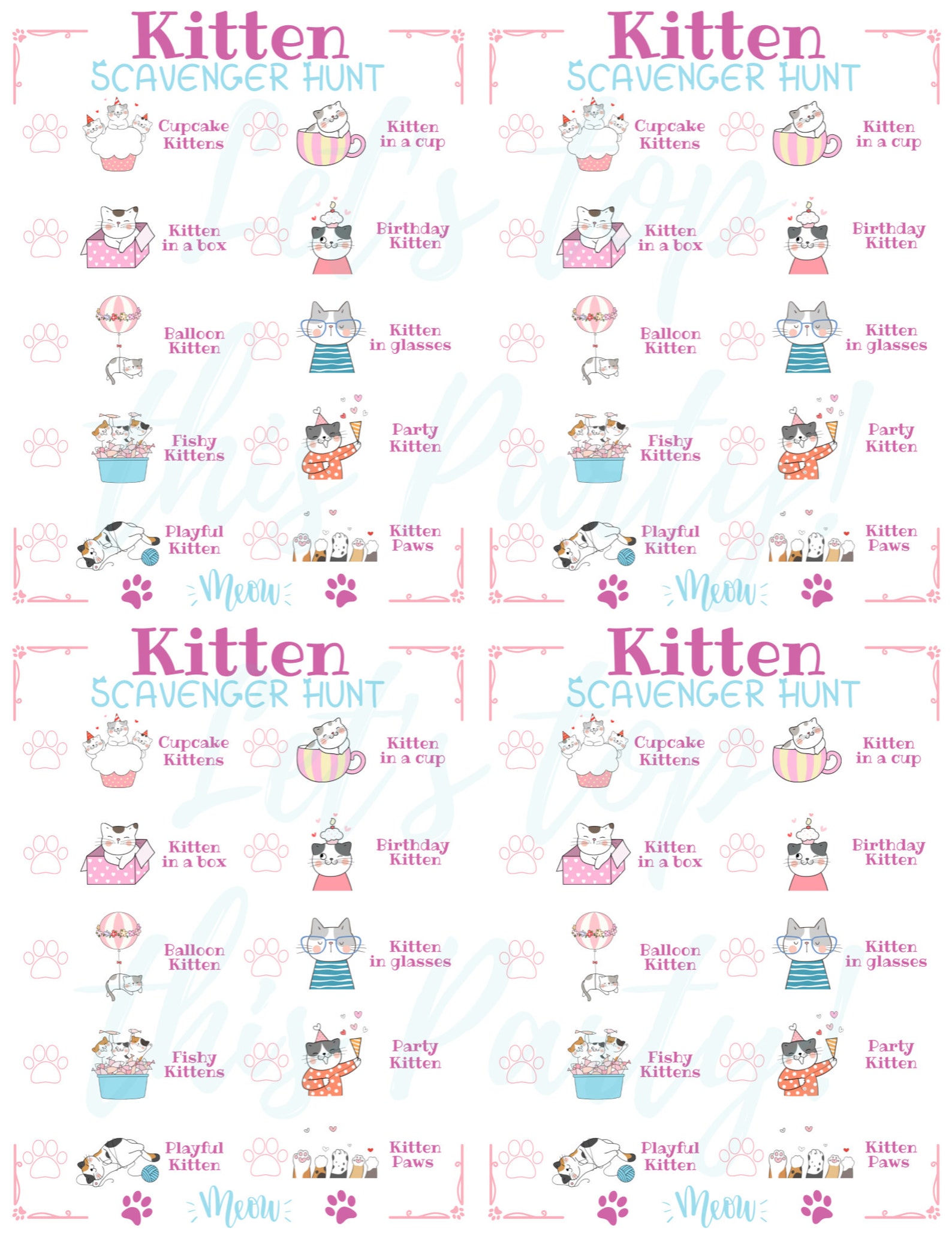 Kitten Scavenger Hunt, Printable Scavenger Hunt Kitten Printable Kitten ...