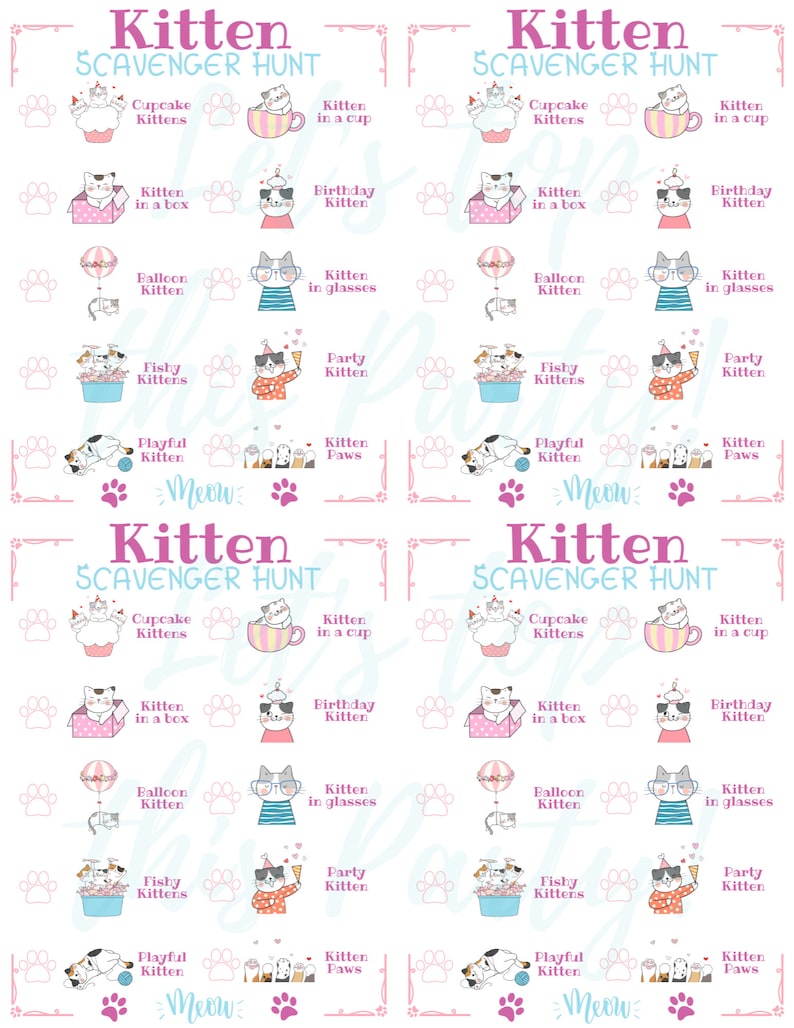 Kitten Scavenger Hunt Printable Scavenger Hunt Kitten - Etsy