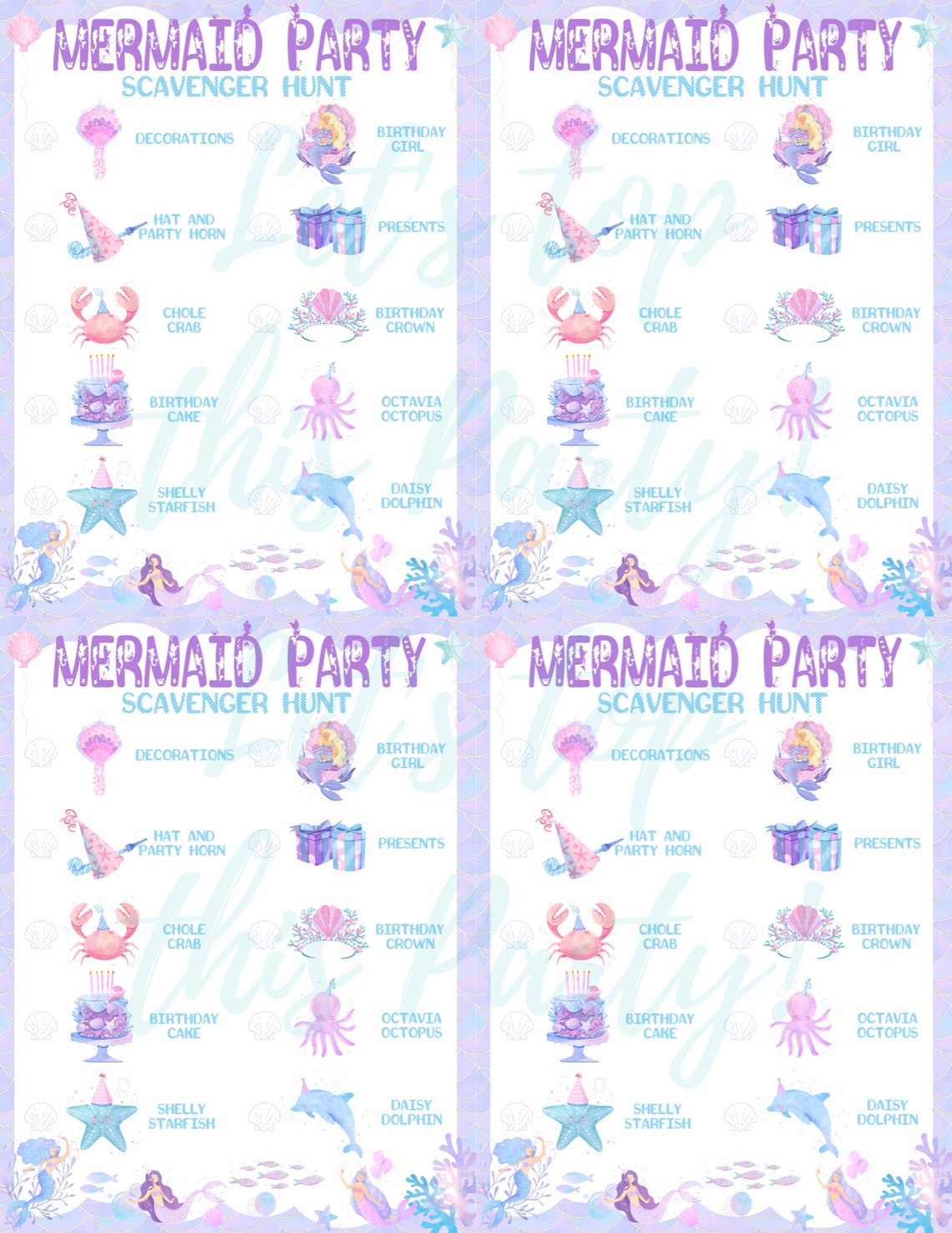 Mermaid Scavenger Hunt, Mermaid Party Scavenger Hunt, Ocean Scavenger ...