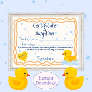 Adopt a Ducky - Duck Pet Adoption - Birthday Party Favor - Baby Shower ...