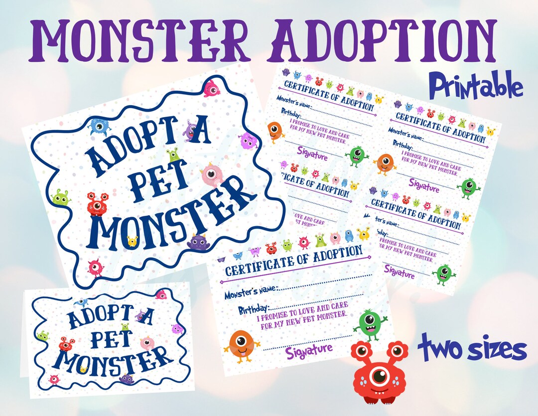 Monster Adoption Adopt a Monster Party Favor Monster Party Adoption ...
